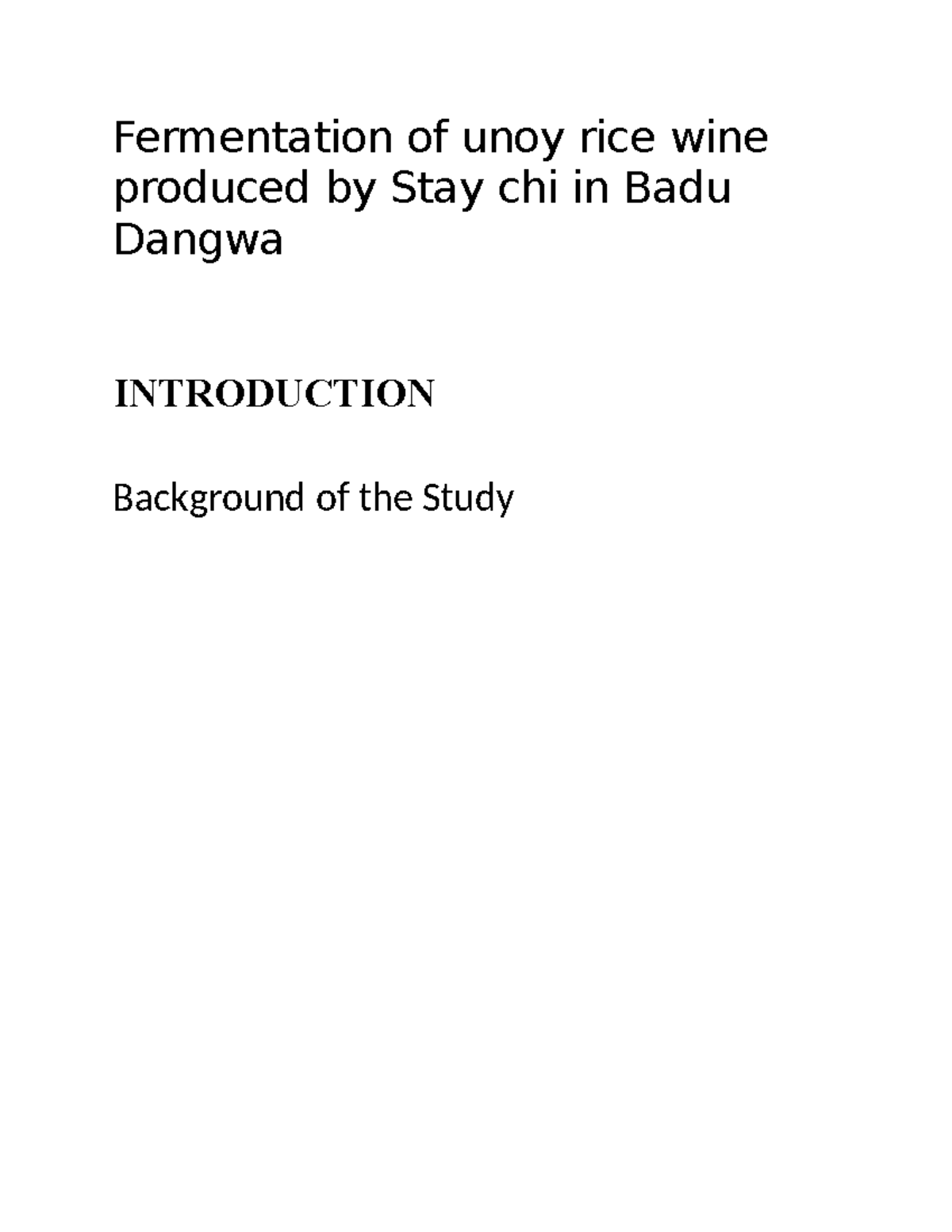 Fermentation thesis - research - Fermentation of unoy rice wine ...
