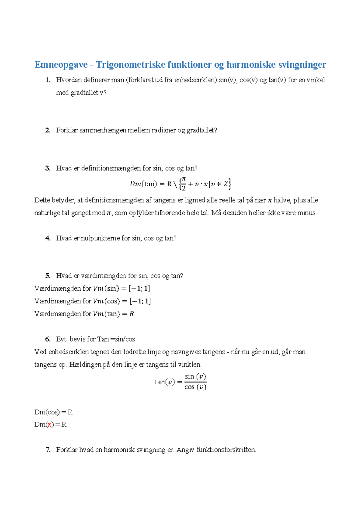 Emneopgave - Trigonometriske funktioner-harmoniske svingninger-vektorer - Emneopgave - - Studocu