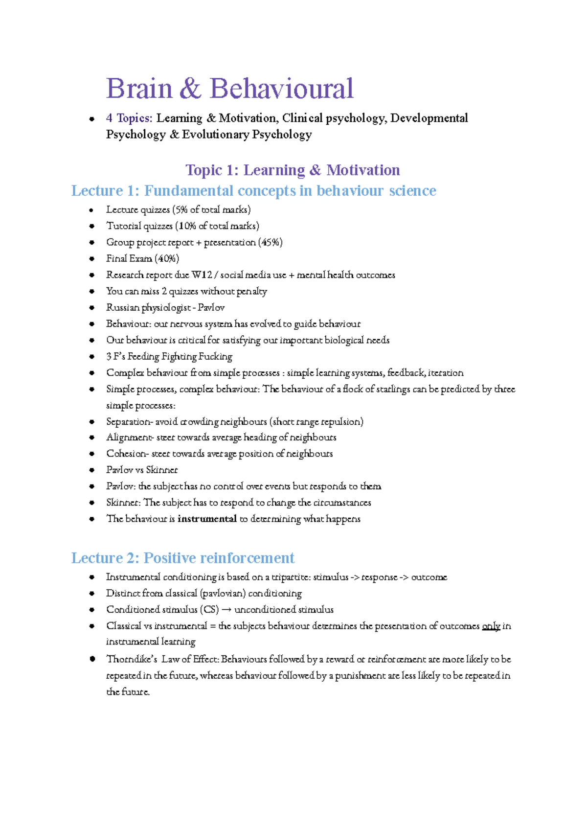 Brain & Behavioural - Brain & Behavioural 4 Topics: Learning ...