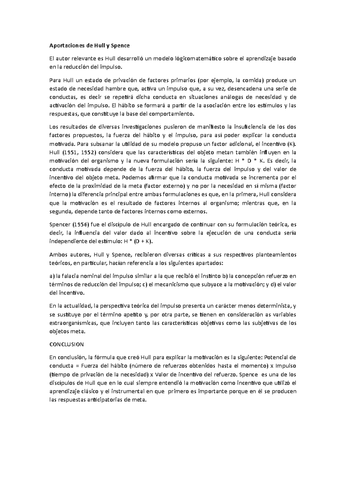 Aportaciones de Hull y Spence 100 - Aportaciones de Hull y Spence El ...