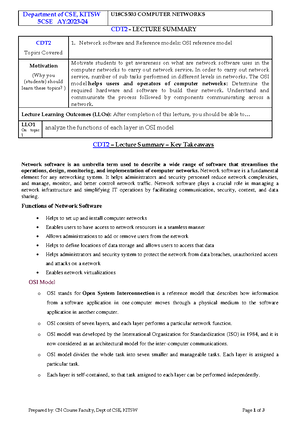 CN CDT1 Summary - Important lecture notes in computer networks ...