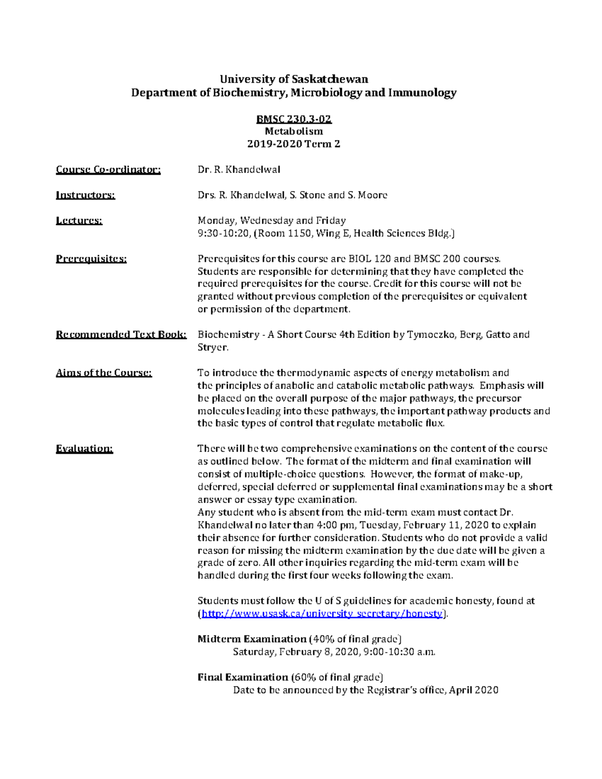 BMSC 230.3-02 course Outline 2019-20 - University of Saskatchewan ...