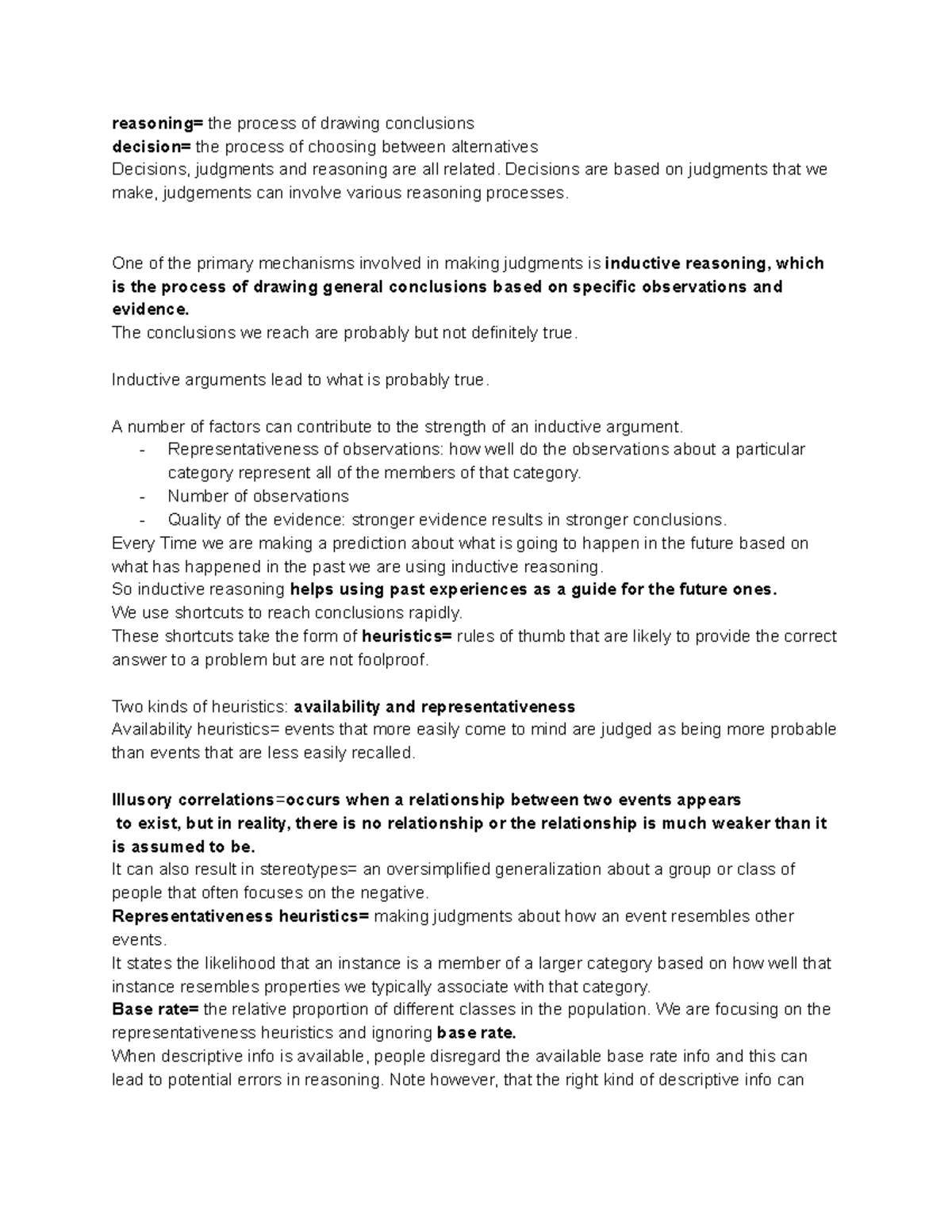 Decision making notes - reasoning= the process of drawing conclusions ...
