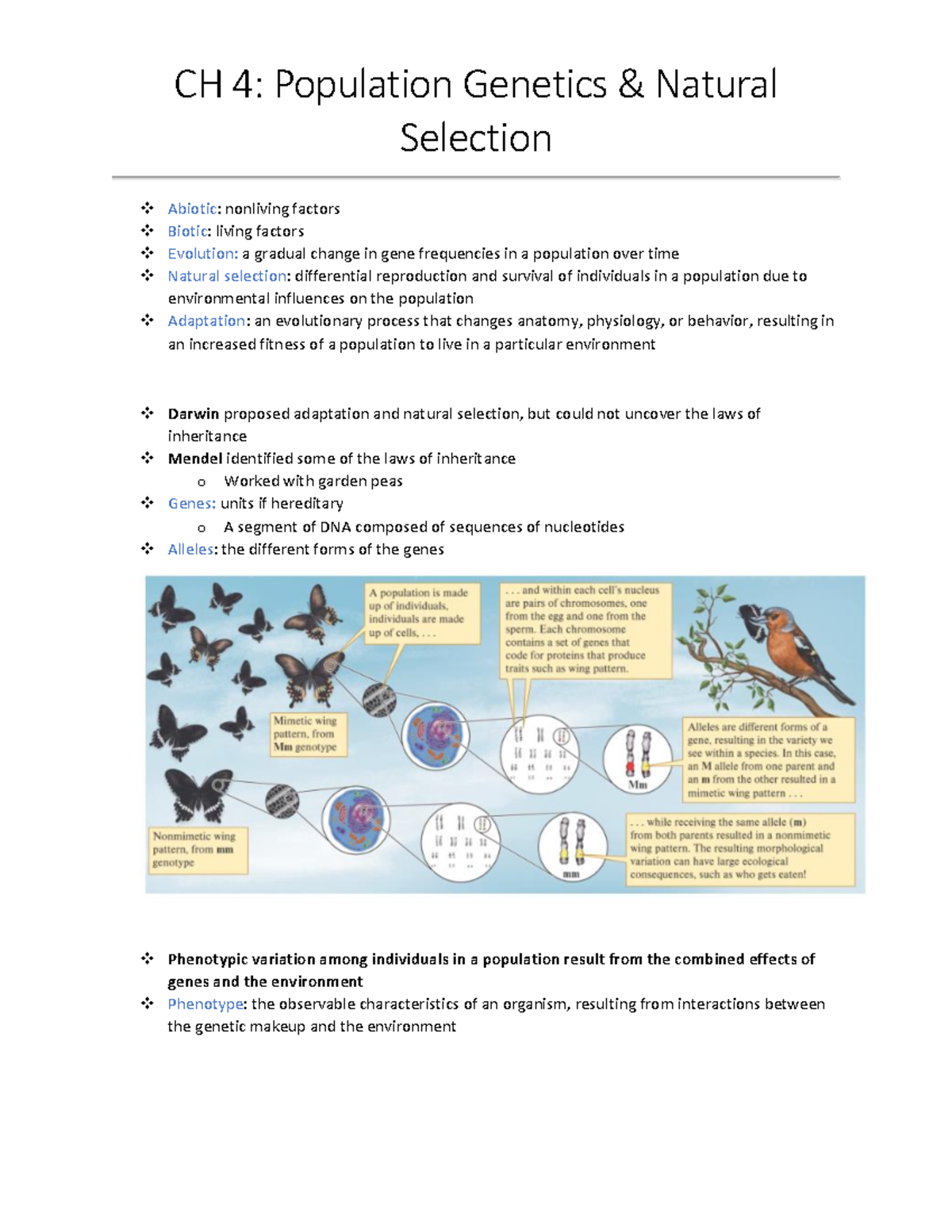 Txtbk Ch4 Notes - Population Genetics and Natural Selection - CH 4 ...