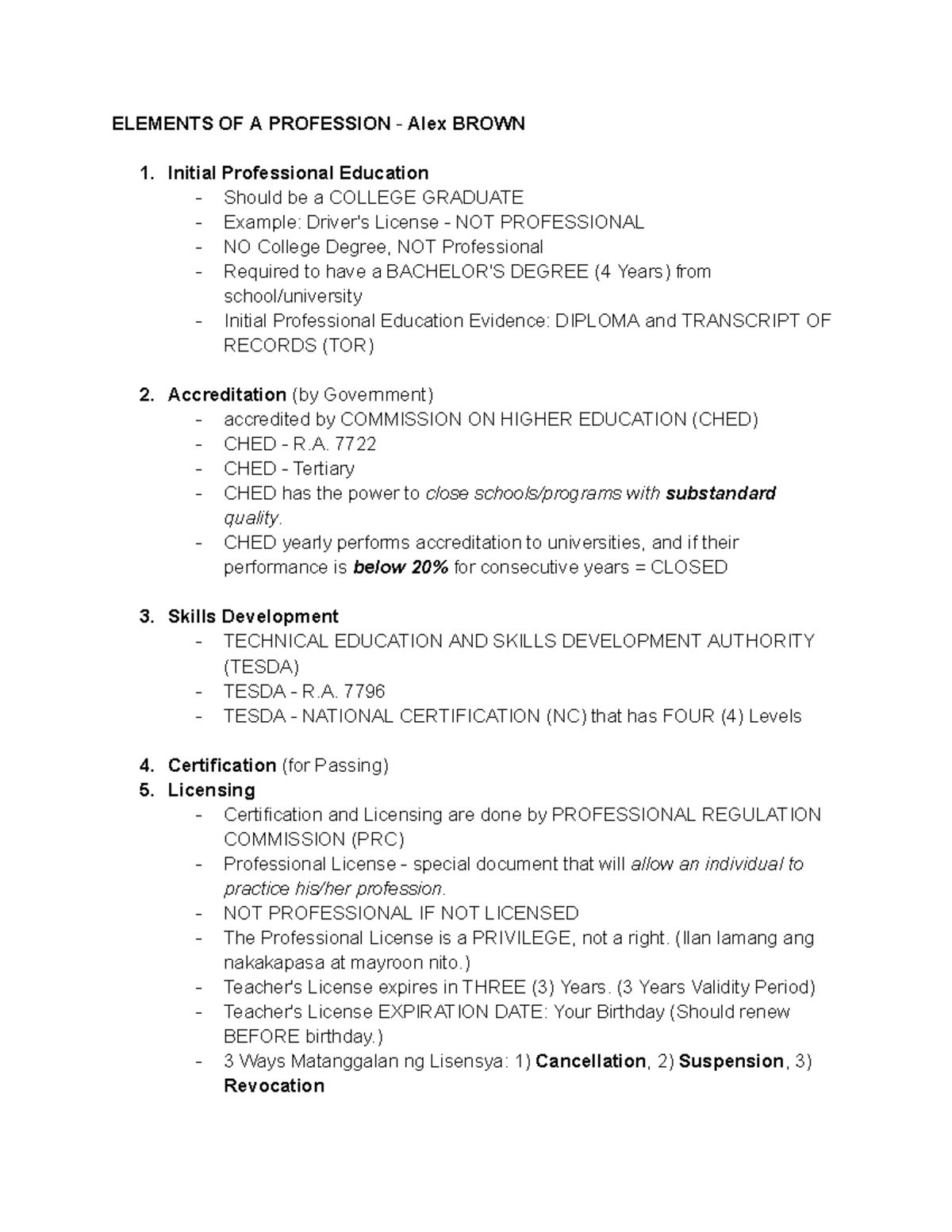 The Professional Teacher (PED 2) - ELEMENTS OF A PROFESSION - Alex ...