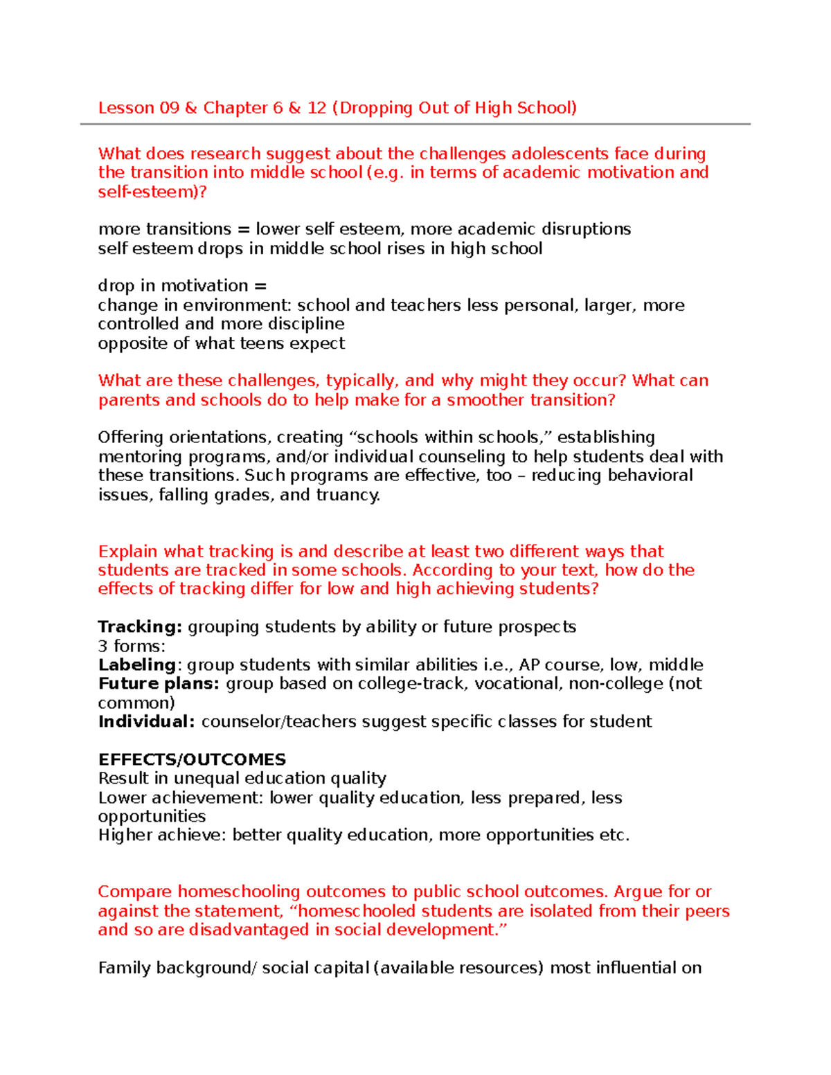 Lesson 09 - FINAL EXAM REVIEW - Lesson 09 & Chapter 6 & 12 (Dropping ...
