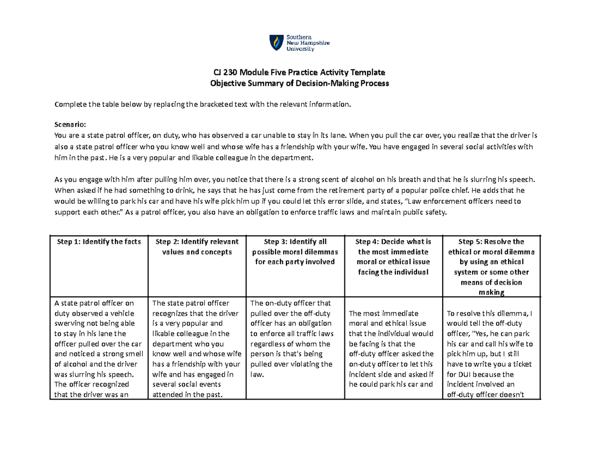 CJ 230 Module Five Practice Activity Template - CJ 230 Module Five ...