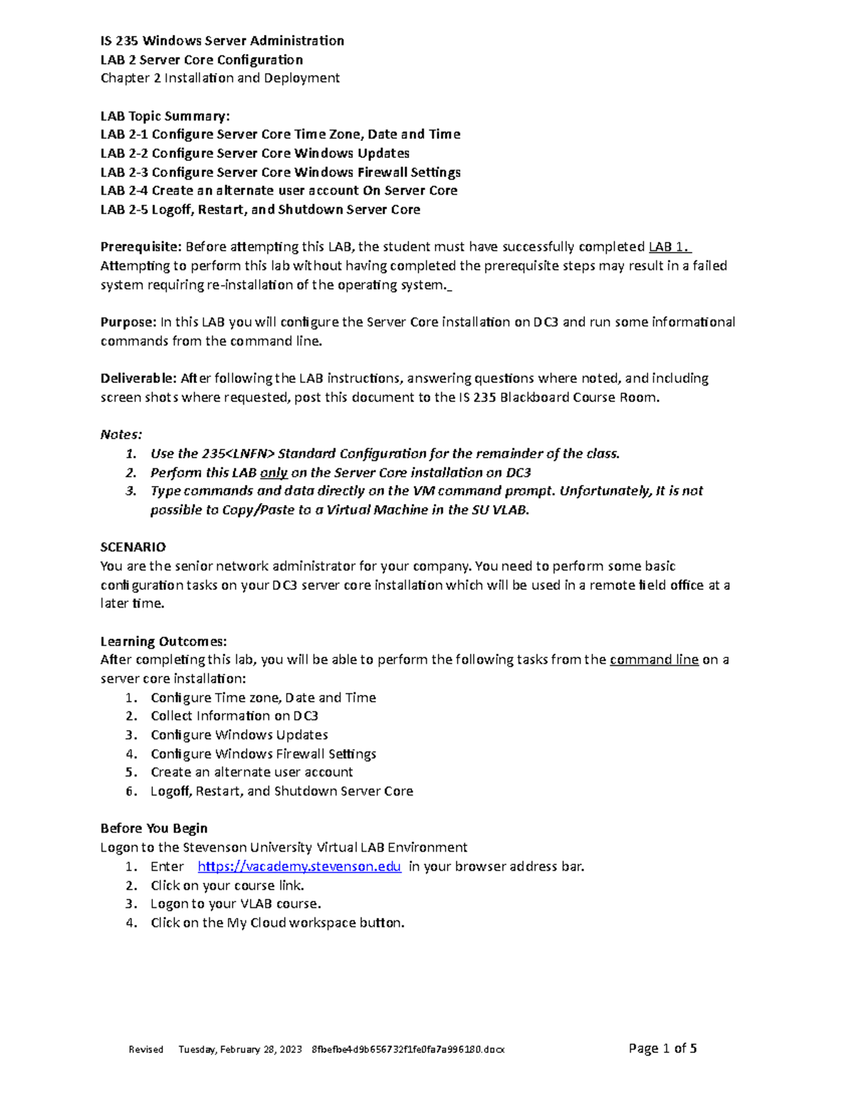 235 Lab 2 Server Core Configuration Sp19v1 1 Lab 2 Server Core