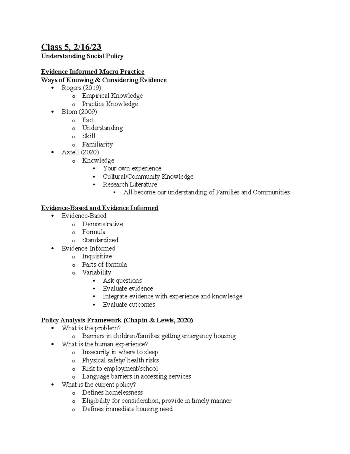 Social Work Policy, Weeks 5-7 - Class 5, 2/16/ Understanding Social ...