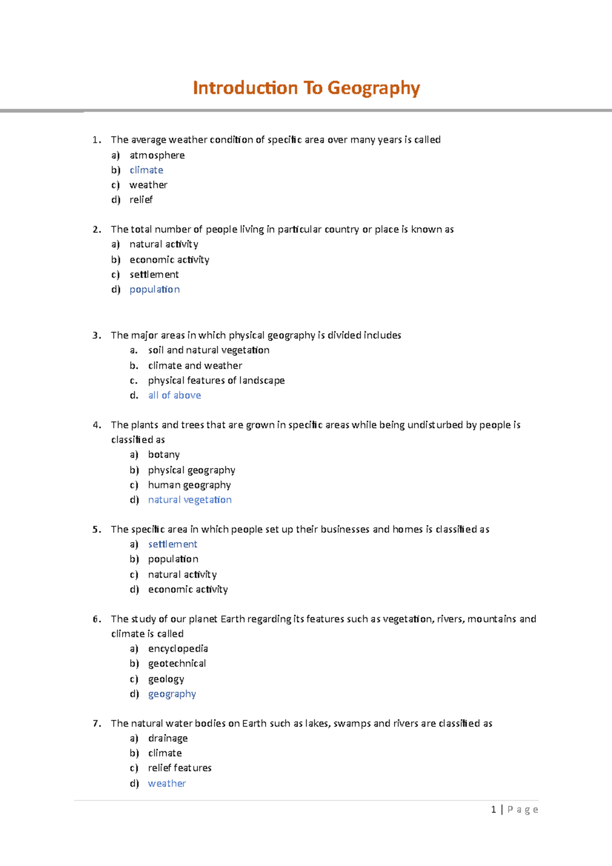 Introduction to Geography Questions - Introduction To Geography The ...