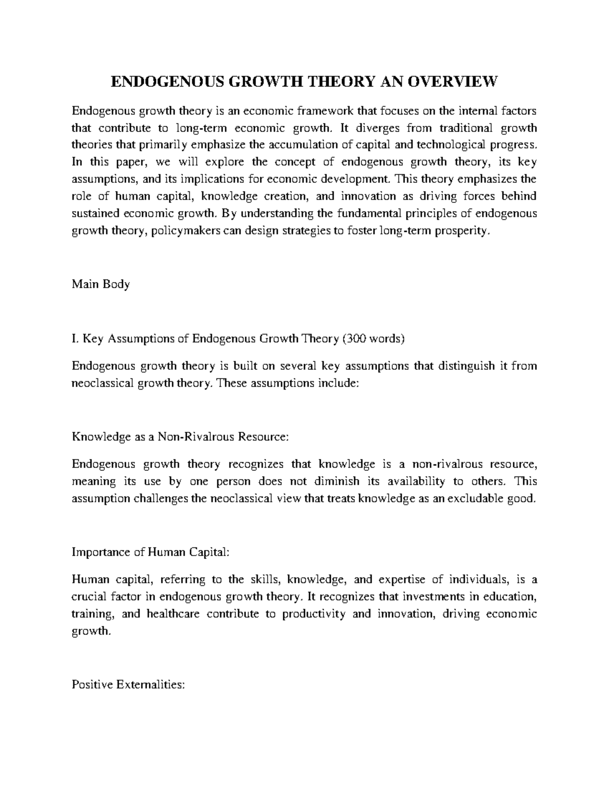Endogenous Growth Theory AN Overview - ENDOGENOUS GROWTH THEORY AN ...