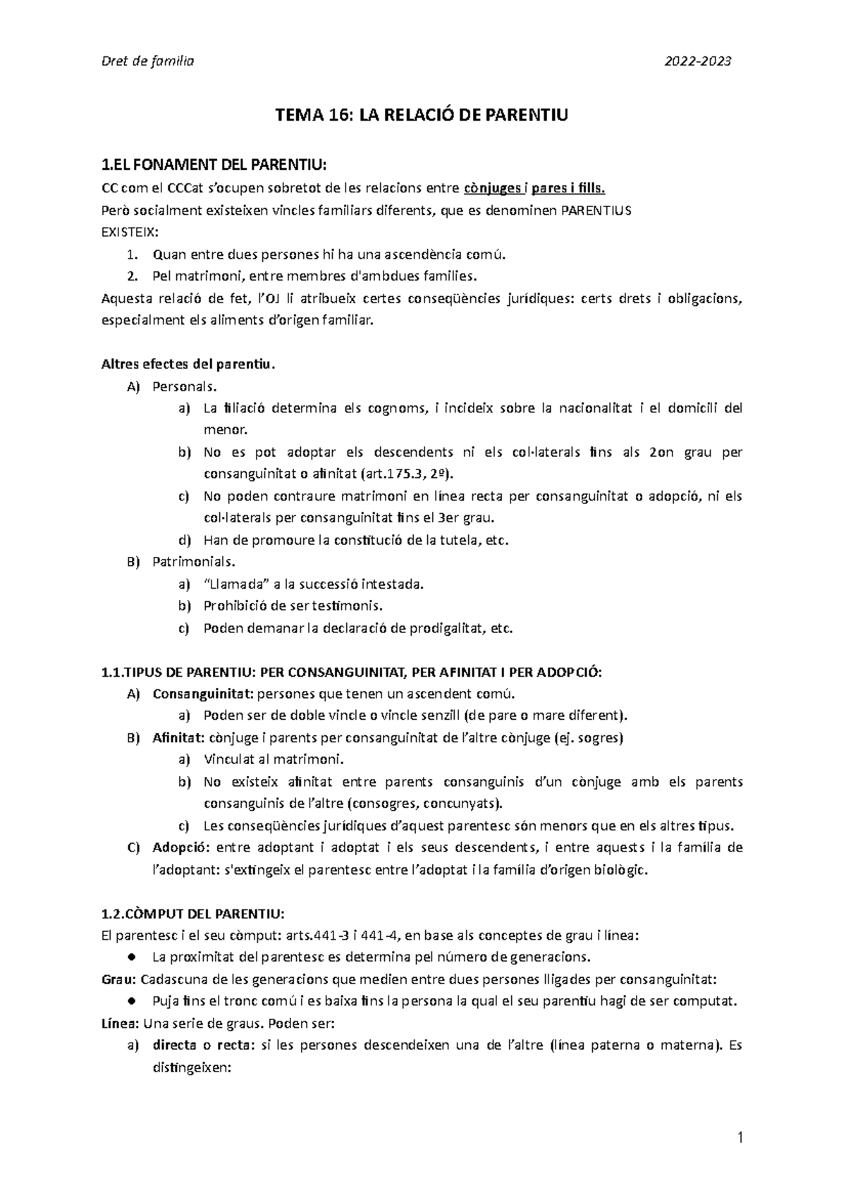 TEMA 16 LA Relació DE Parentiu - TEMA 16: LA RELACIÓ DE PARENTIU 1 FONAMENT DEL PARENTIU: CC com ...