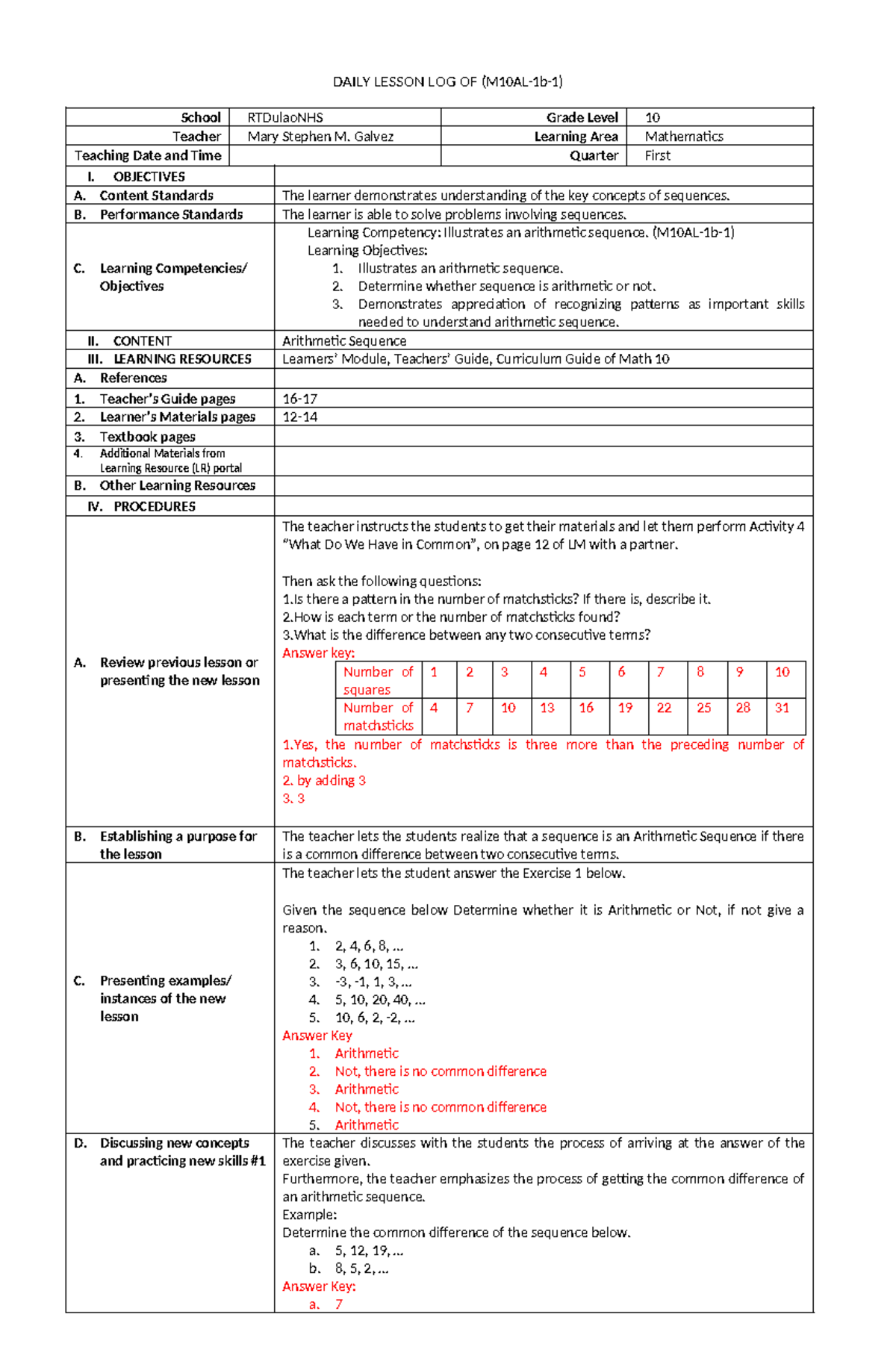 I-Day 5 - A semi detailed lesson plan in math 10 first week - DAILY ...