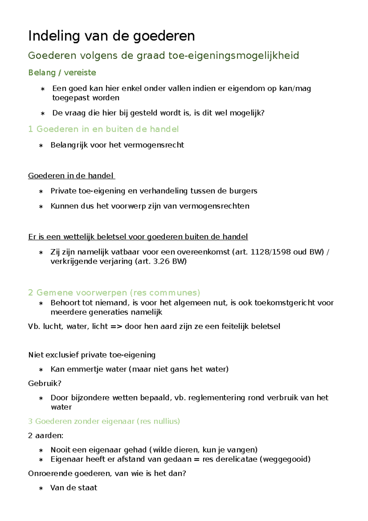 Goederenrecht boekje - /// - Indeling van de goederen Goederen volgens ...