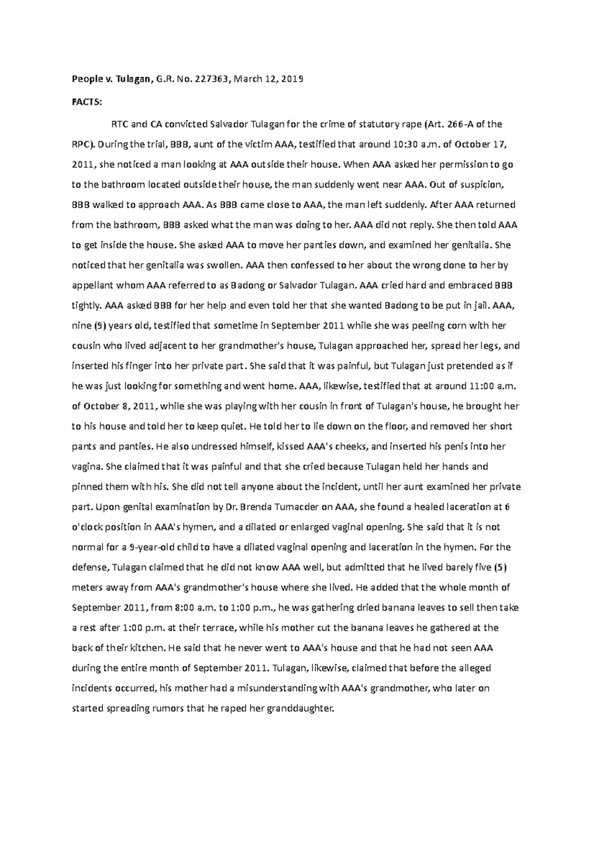 People V. Tulagan - People v. Tulagan, G. No. 227363, March 12, 2019 ...