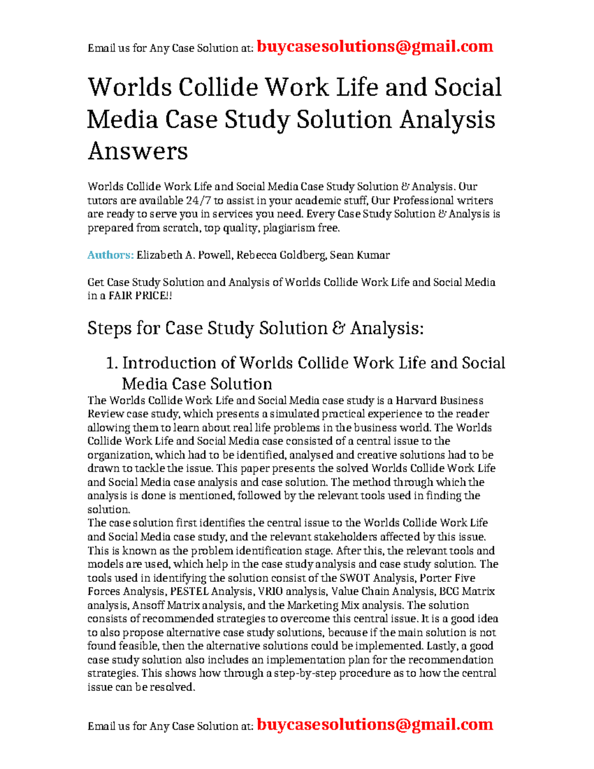 Case Solution Worlds Collide Work Life and Social Media - Worlds ...