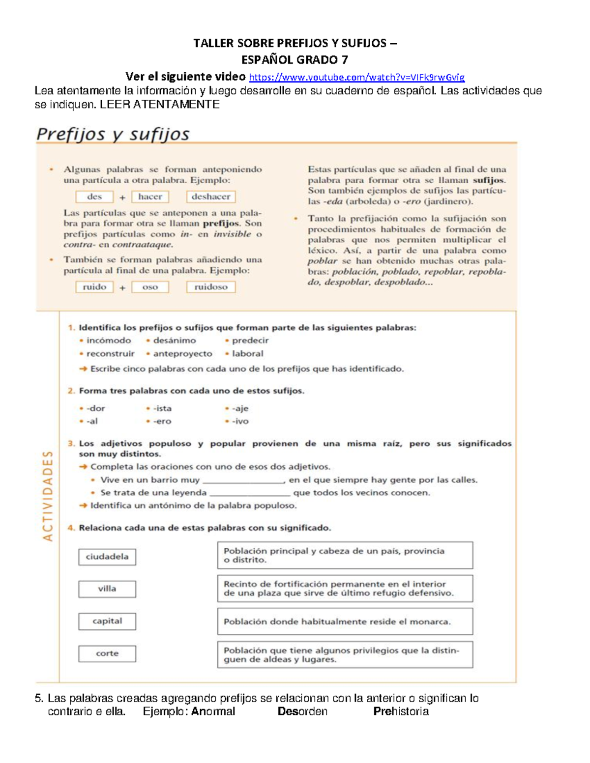 Guiaseptimo-sem6-prefijos - TALLER SOBRE PREFIJOS Y SUFIJOS – ESPAÑOL ...