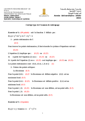 Quelques Exercices Corrigés D Optimisation - QUELQUES EXERCICES CORRIGÉS D’OPTIMISATION EXERCICE ...