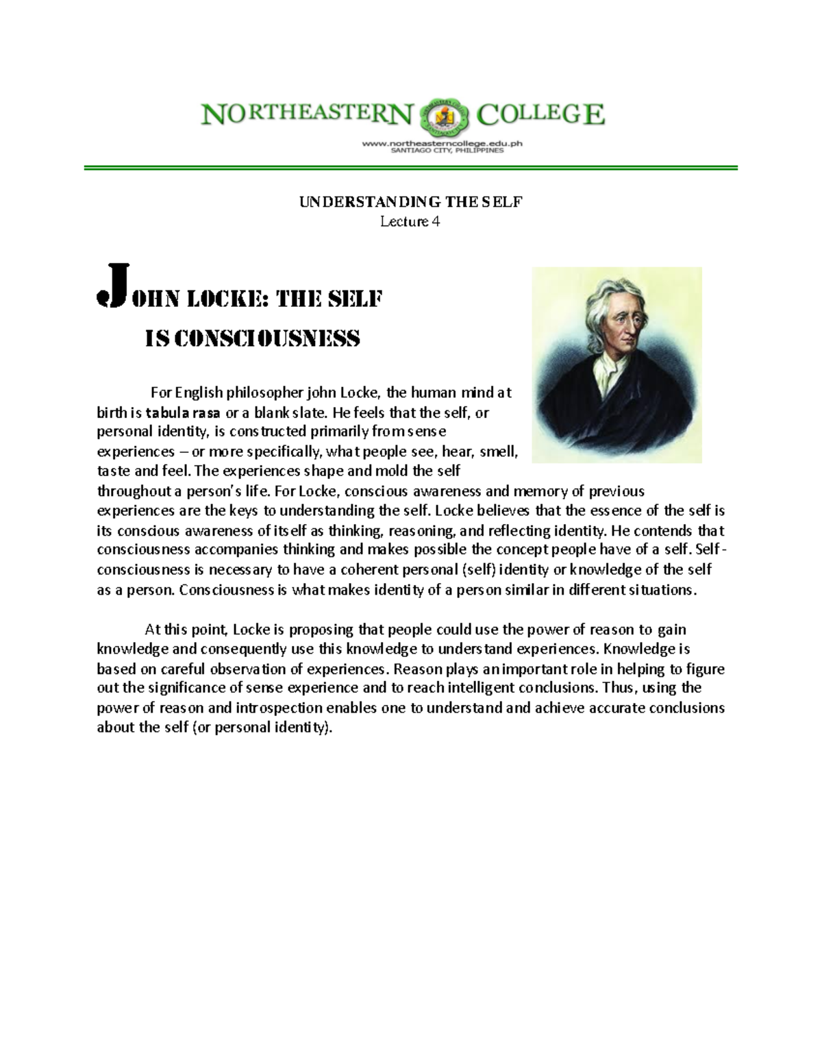 UTSlecture 41A1D - HDDHSHDE - UNDERSTANDING THE SELF Lecture 4 John ...