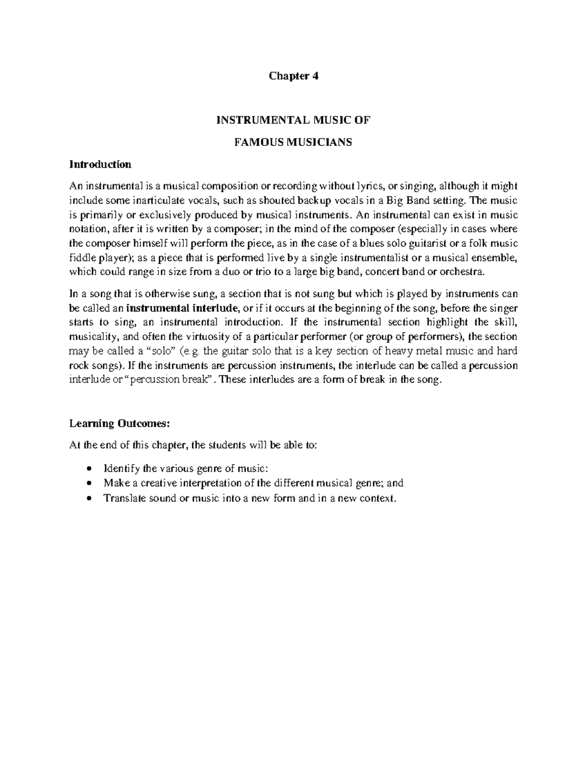 Pdfcoffee - art apprec - Chapter 4 INSTRUMENTAL MUSIC OF FAMOUS MUSICIANS Introduction An - Studocu