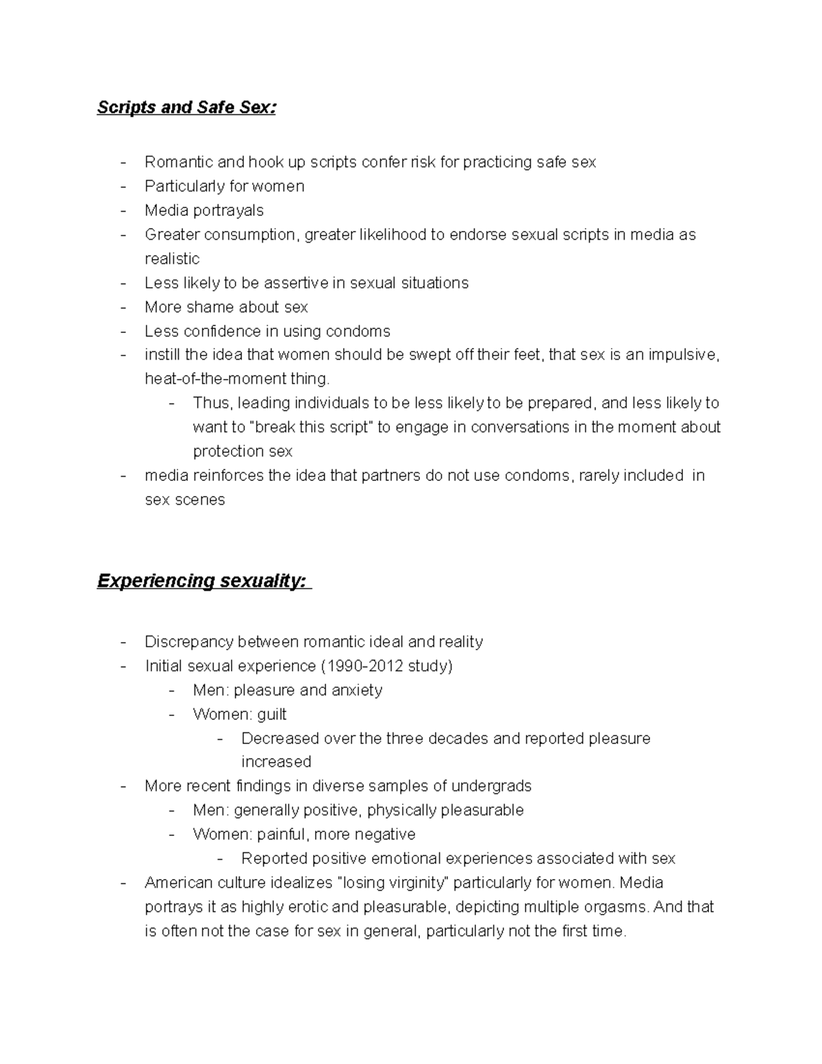 Psychology (Lecture 13) 2 22 23 - Scripts and Safe Sex: Romantic and hook up scripts confer risk ...