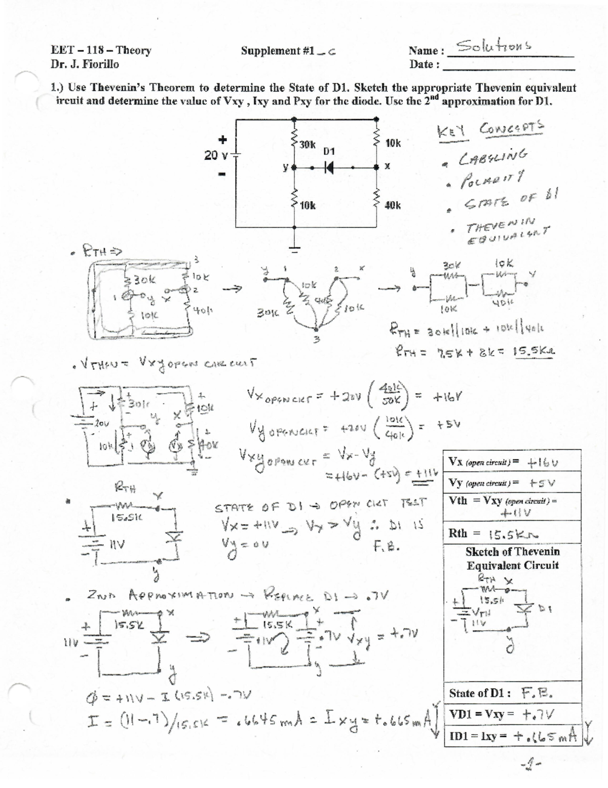 1c Sol - Use Thevenin's theorem to determine the state of D1. Textbook ...