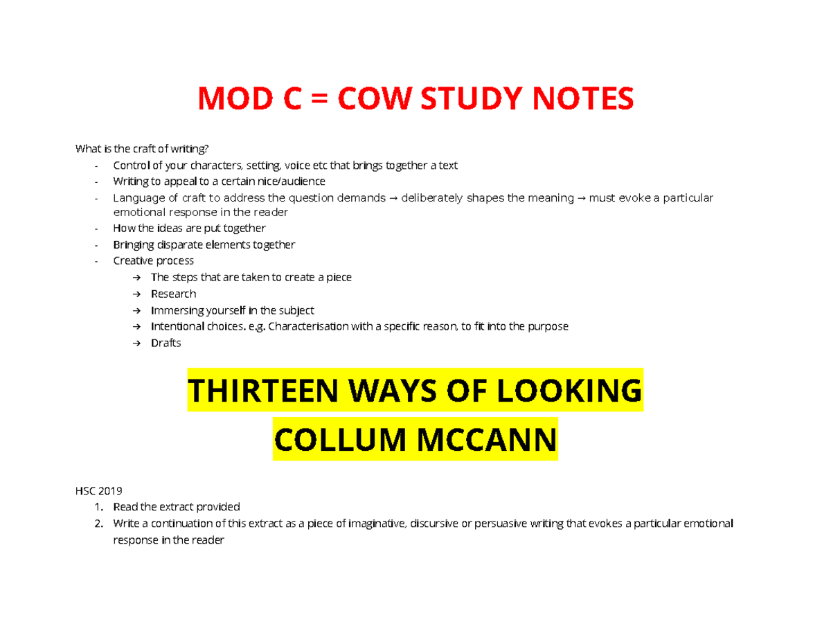 Craft OF Writing Notes by E. Thompson Module C english advanced - MOD C ...