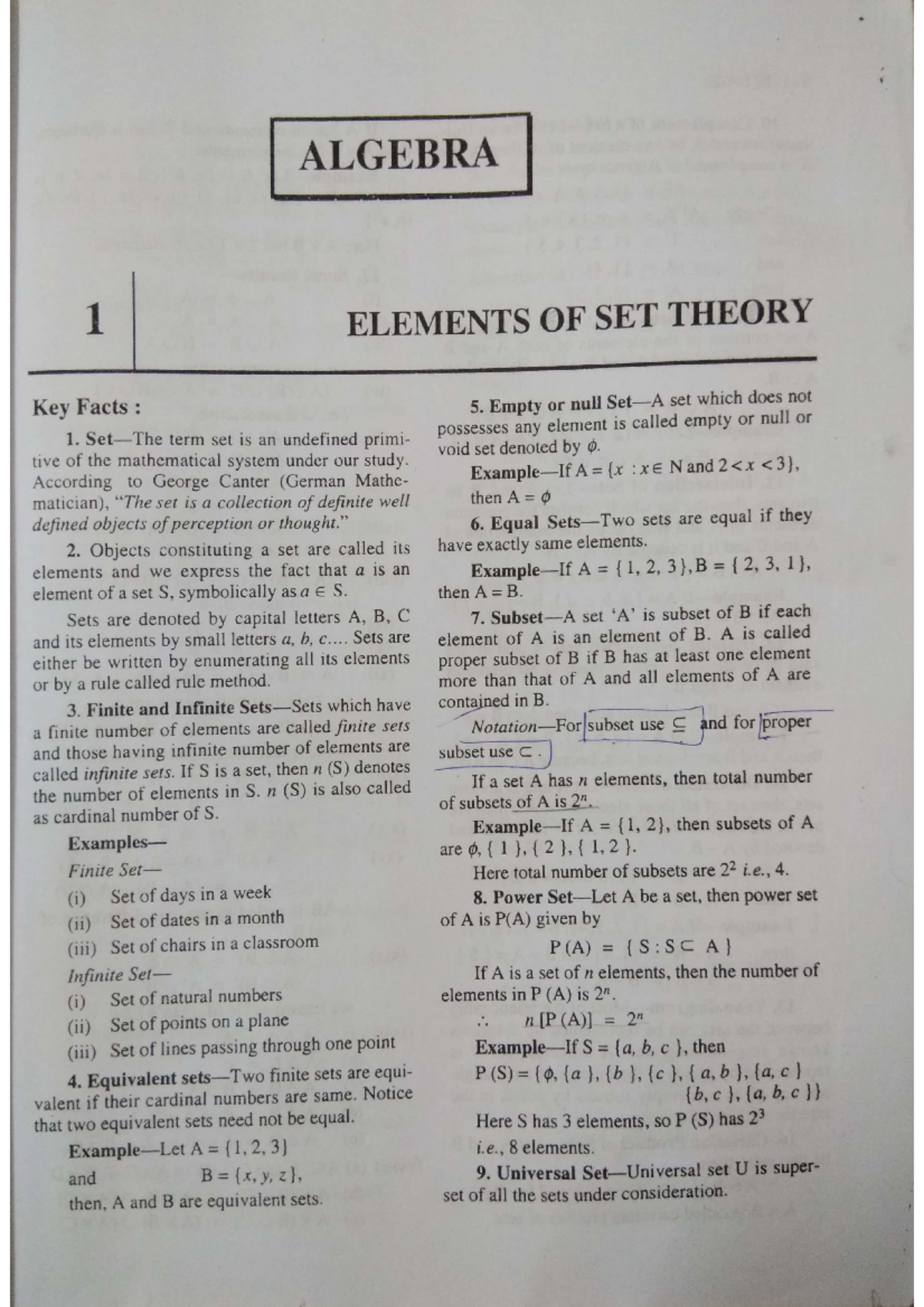 Sets, Relation and Functions - ALGEBRA 1 ELEMENTS OF SET THEORY Key ...