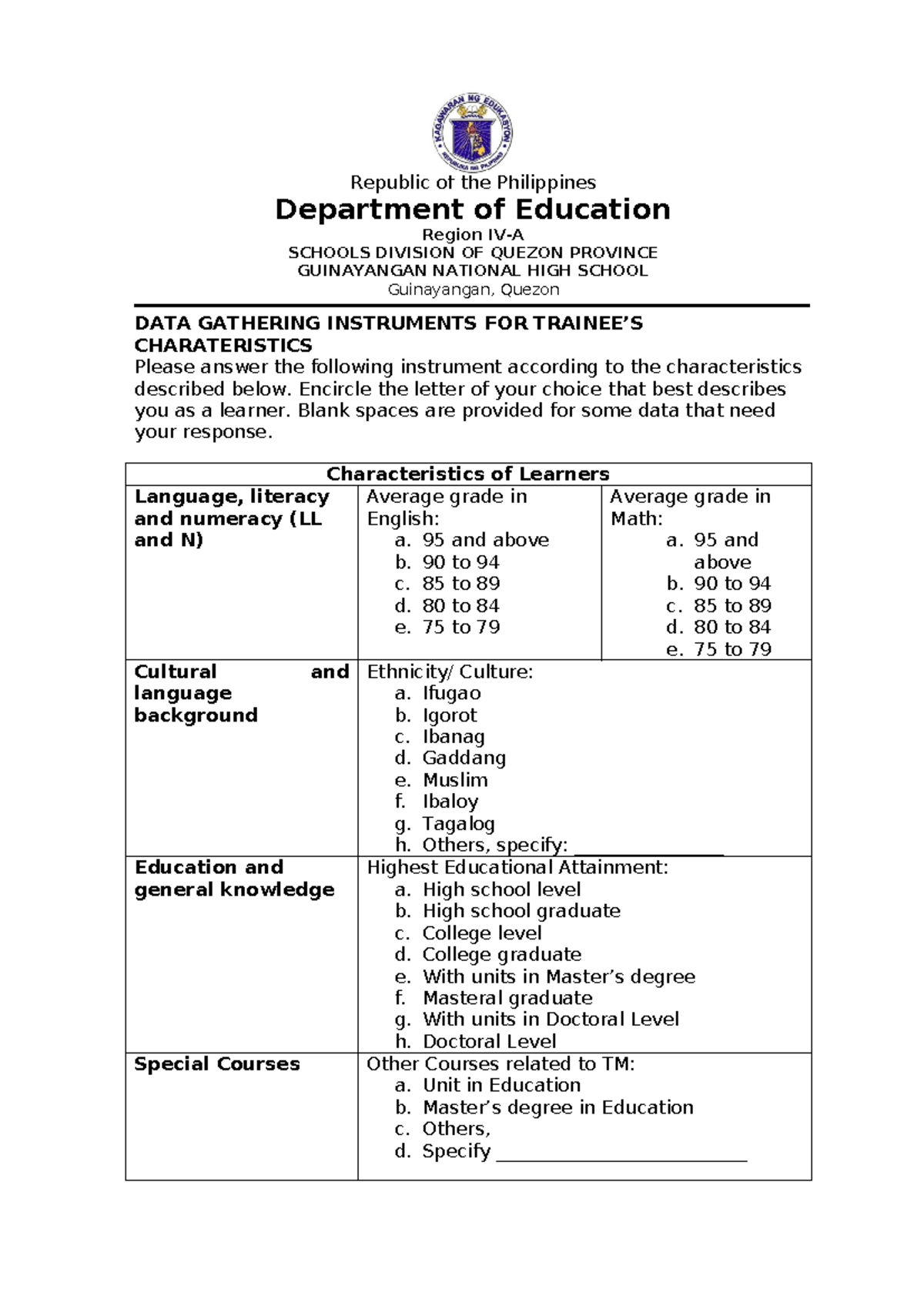 3b DATA Gathering - for trainers methodology - Republic of the ...