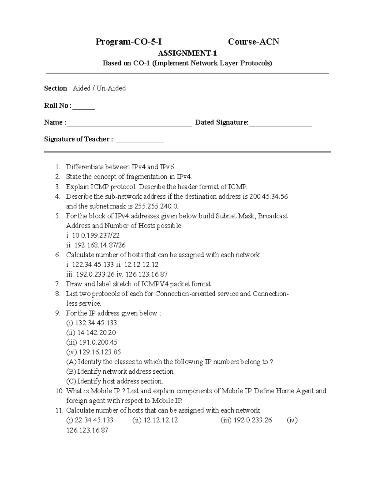 1. ACN-Assignment-1 - Need a report - Program-CO-5-I Course-ACN ASSIGNMENT- Based on CO-1 ...