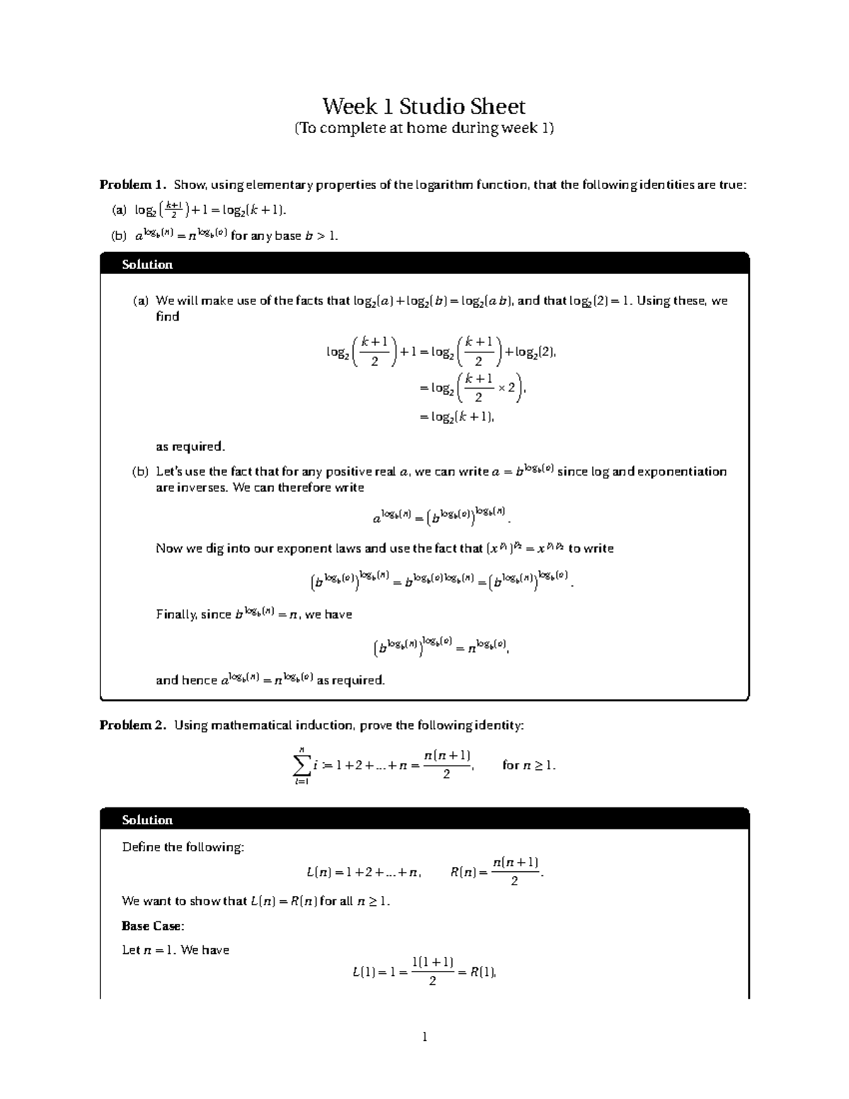 Week01-solutions - Week01-solutions - Week 1 Studio Sheet (To complete at home during week 1 ...