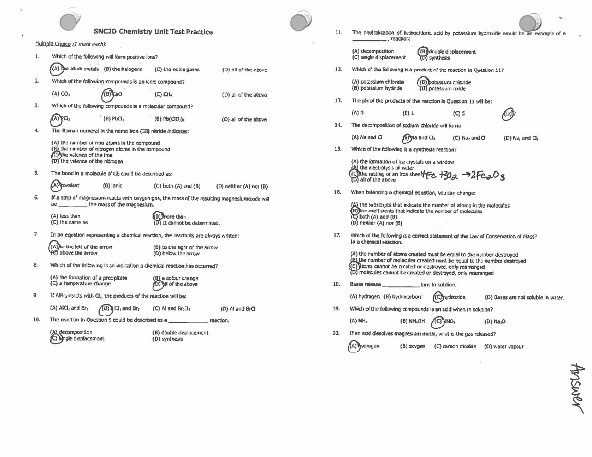 Unit review answers - chemistry - Studocu