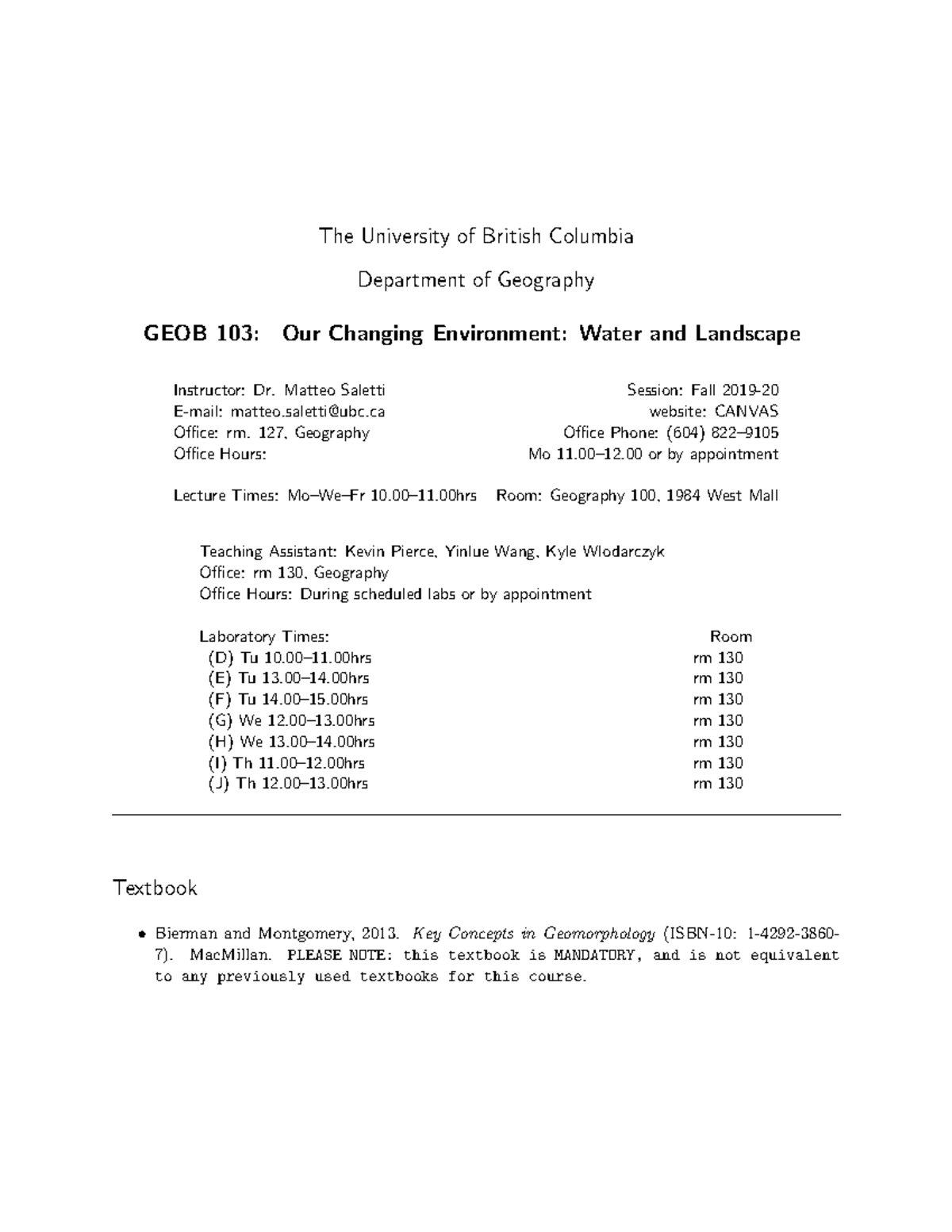 Syllabus - The University of British Columbia Department of Geography ...