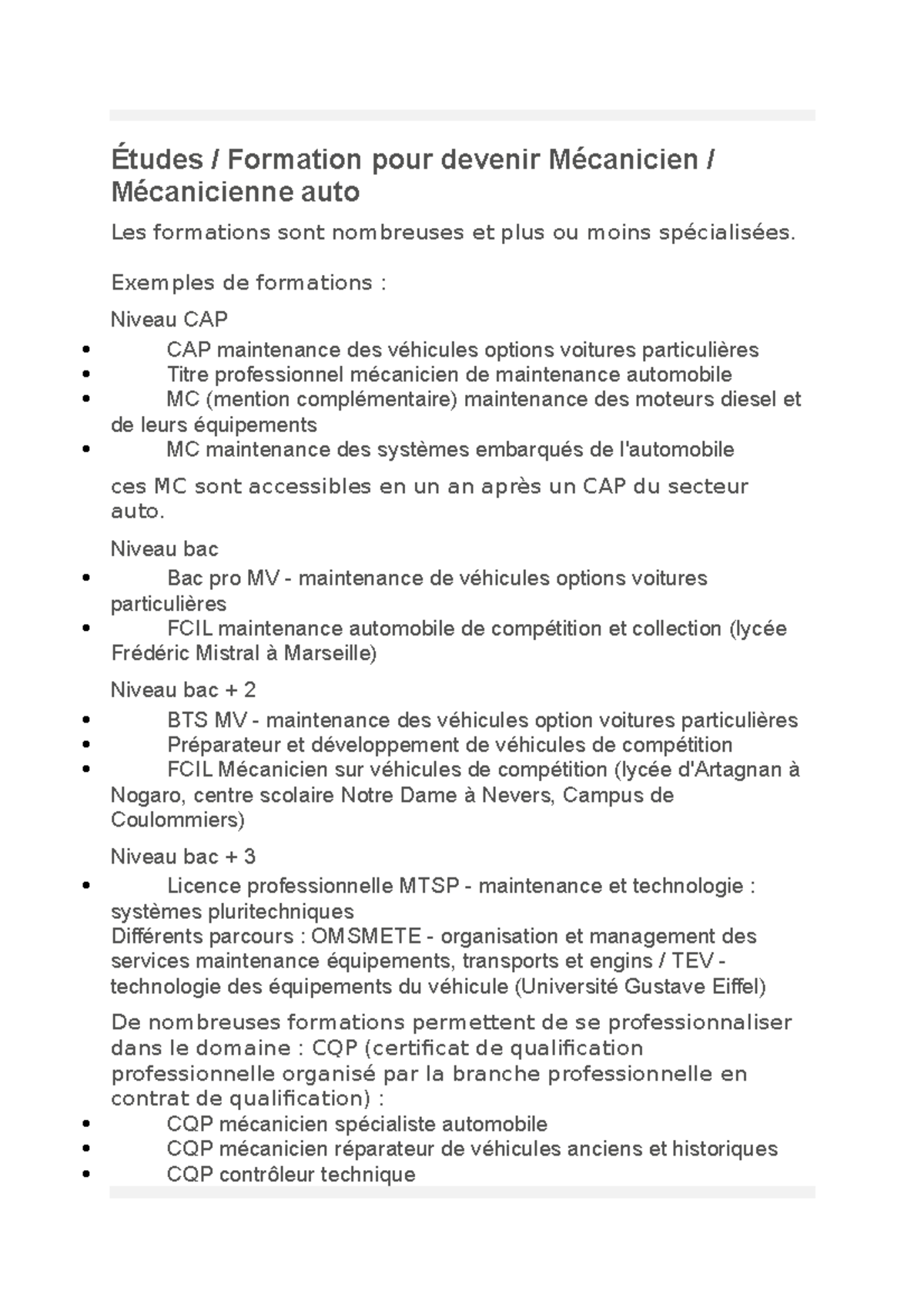 Le mécanicien automobile - Études / Formation pour devenir Mécanicien ...