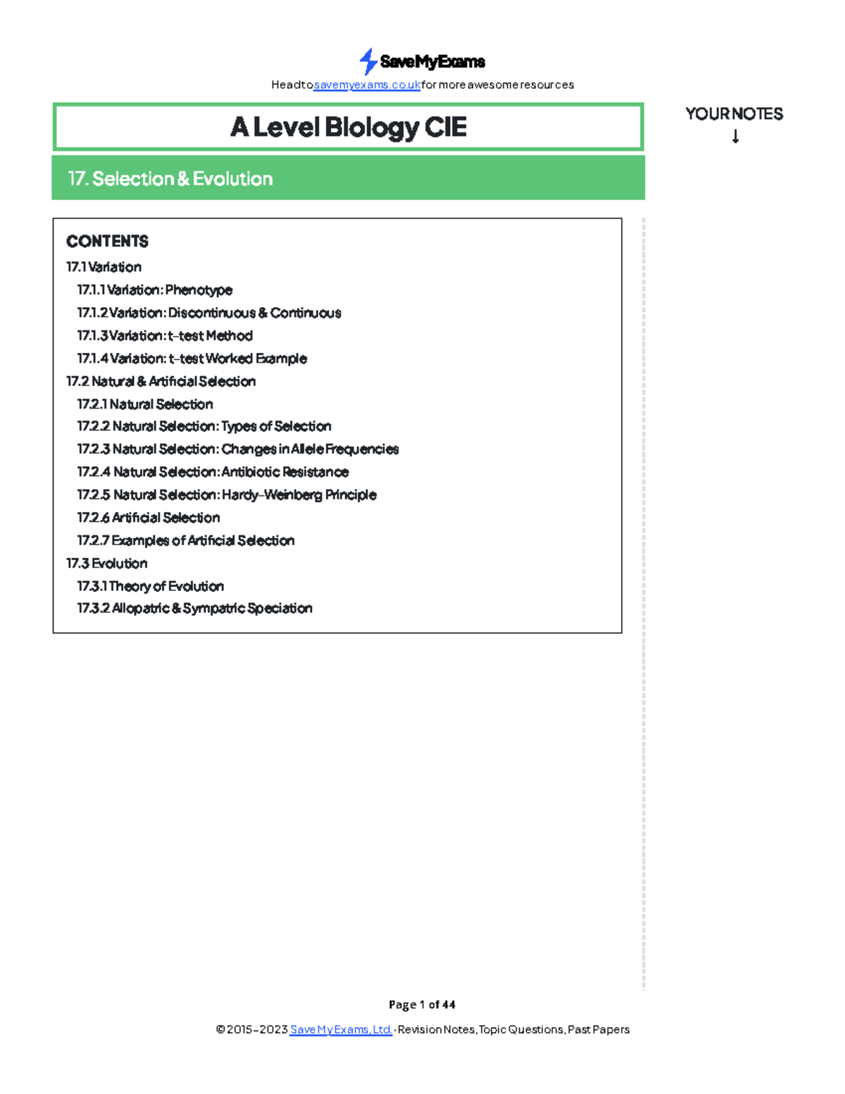 A lvl Bio Selection-Evolution - Page 1 of 44 A Level Biology CIE 17 ...
