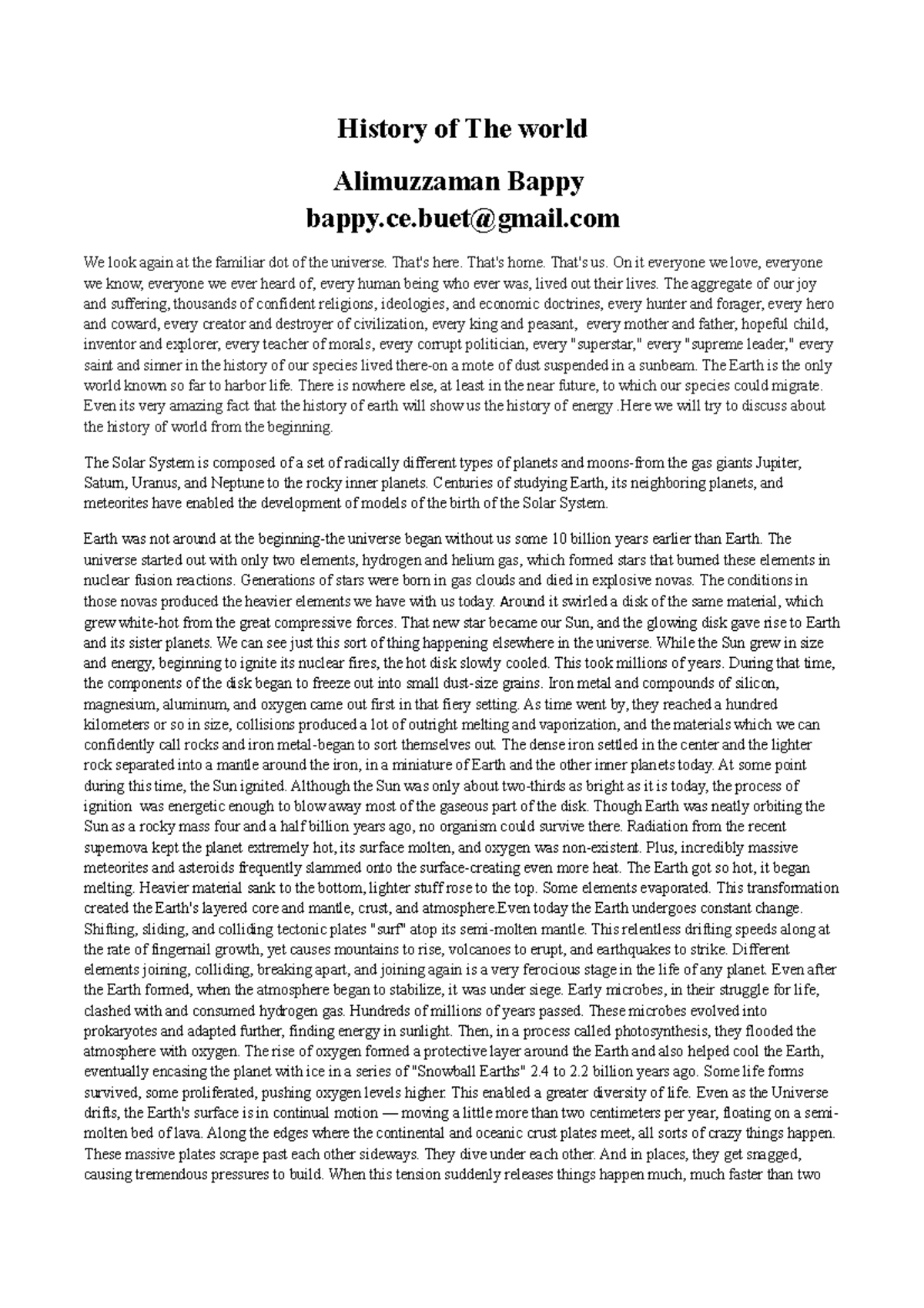 History of The world - History of The world Alimuzzaman Bappy bappy.ce ...