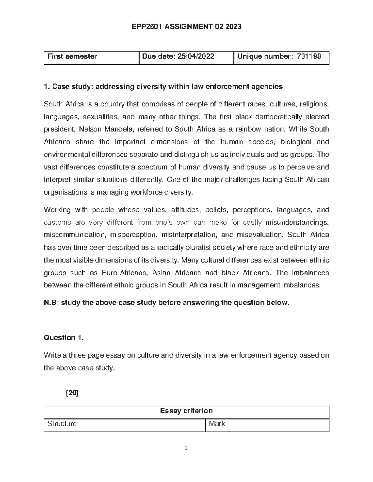 EPP2601 Assignment 2 - EPP2601 ASSIGNMENT 02 2023 1 1. Case study ...