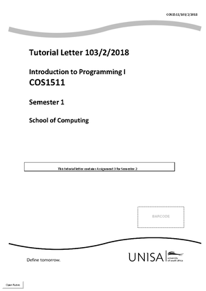 COS1511 105 0 2022 Assignment 4 - Tutorial Letter 105/0/ 2022 Introduction to Programming I COS ...