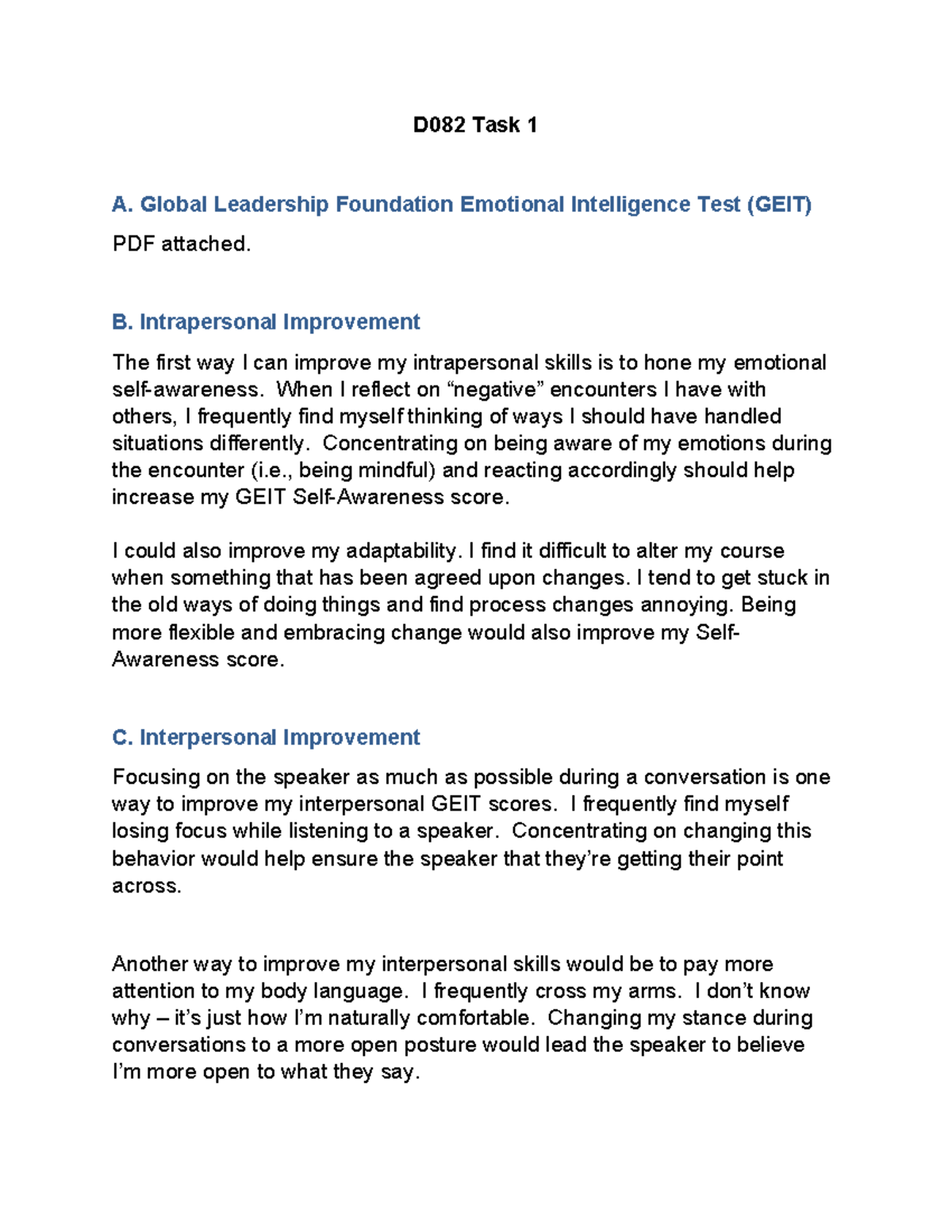 D082 Task 1 - Passed - D082 Task 1 A. Global Leadership Foundation ...