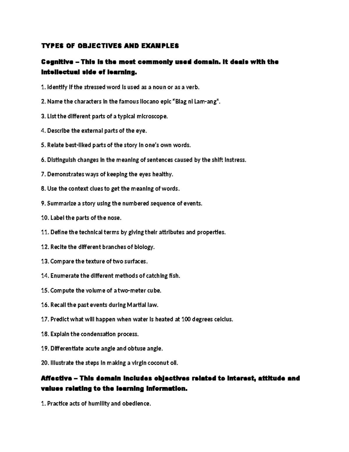 Types OF Objectives AND Examples - TYPES OF OBJECTIVES AND EXAMPLES ...