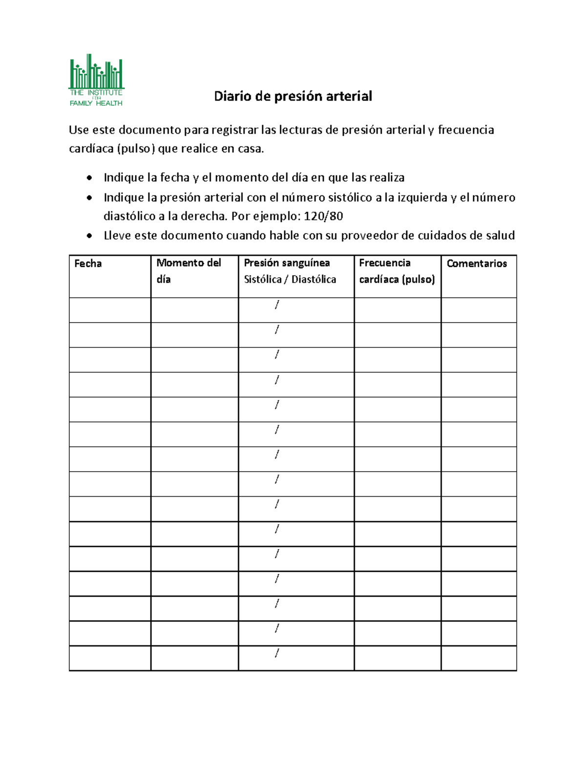 Blood Pressure Log SPA 1 - Diario de presión arterial Use este ...
