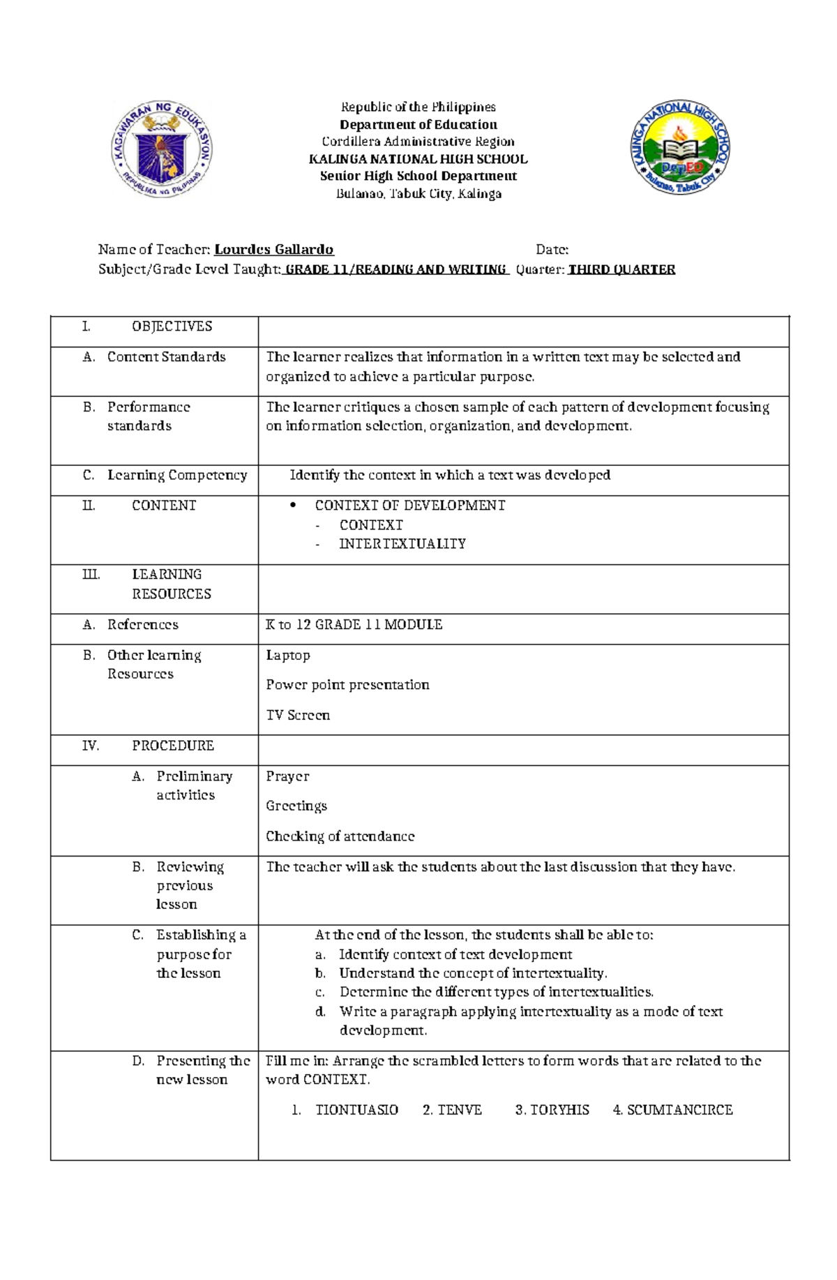 LP FOR Intertext - Copy - Module - Republic of the Philippines ...