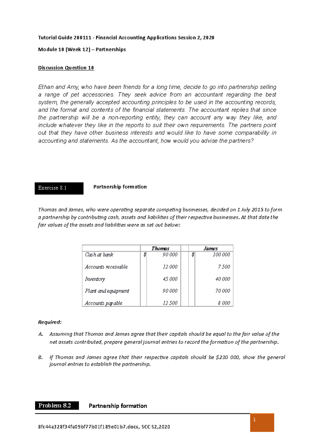WEEK 12 - Module 10 (Partnerships) Class Questions - Tutorial Guide ...