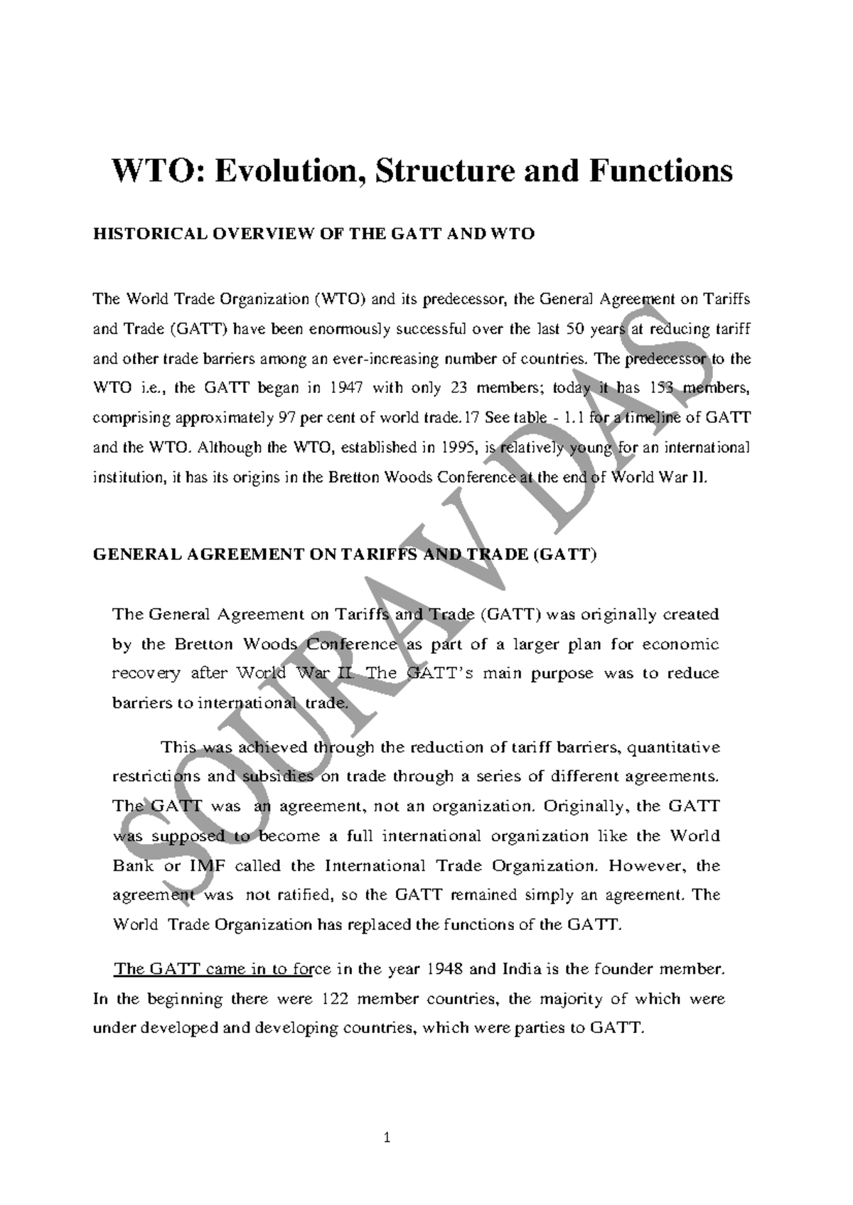 WTO 05042020 - World Trade Organisation notes - WTO: Evolution ...