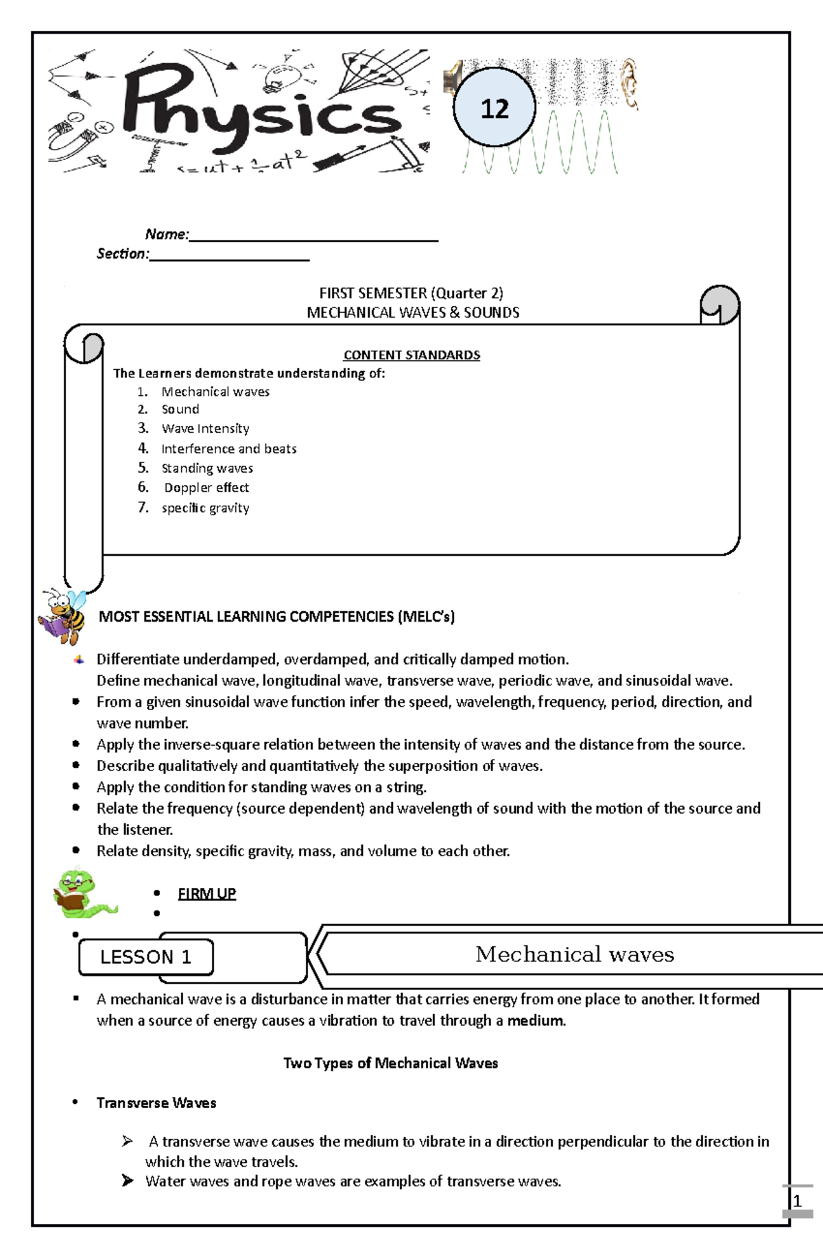 Physics Weeks Q2, 3-4 - Lecture notes 1-3 - Bachelor of Science in ...