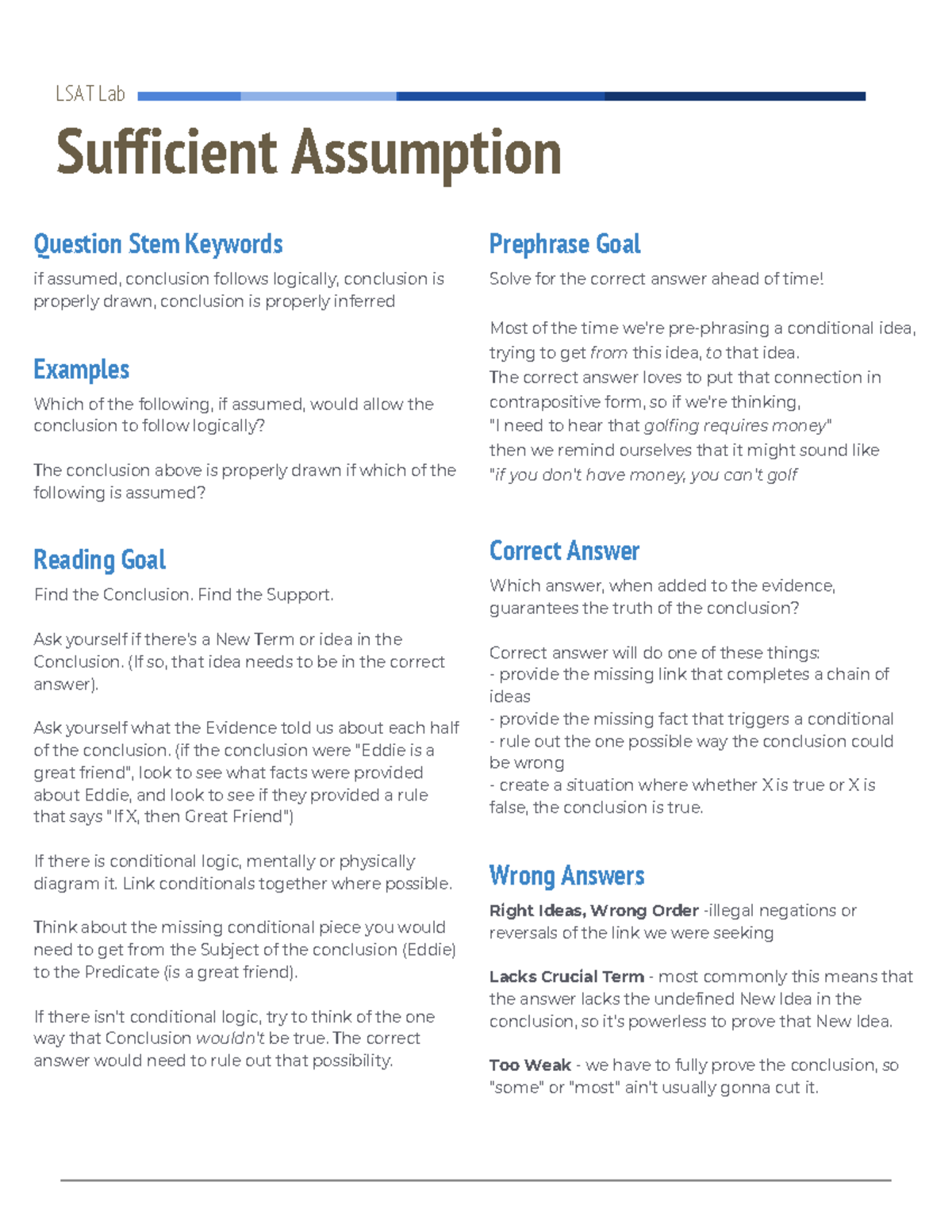 Logical Reasoning in LSAT - LSAT Lab Sufficient Assumption Question ...