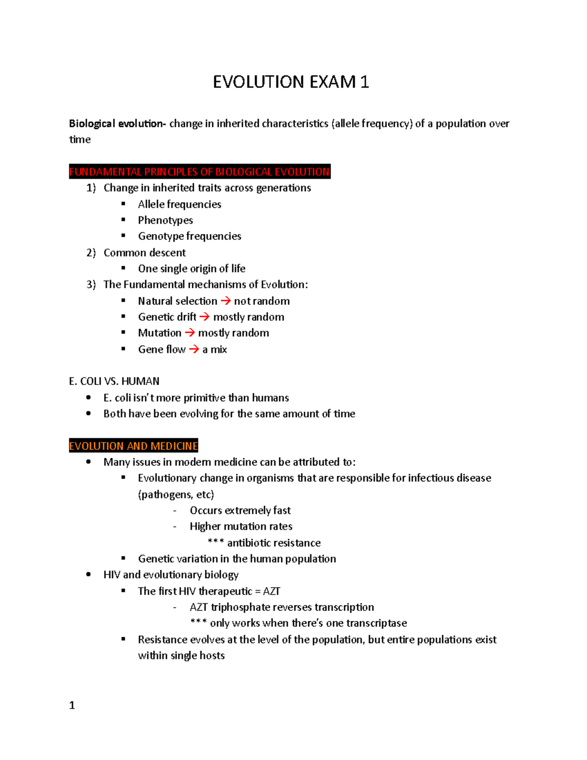 Evolution EXAM 1 - exam 1 material - EVOLUTION EXAM 1 Biological evolu ...