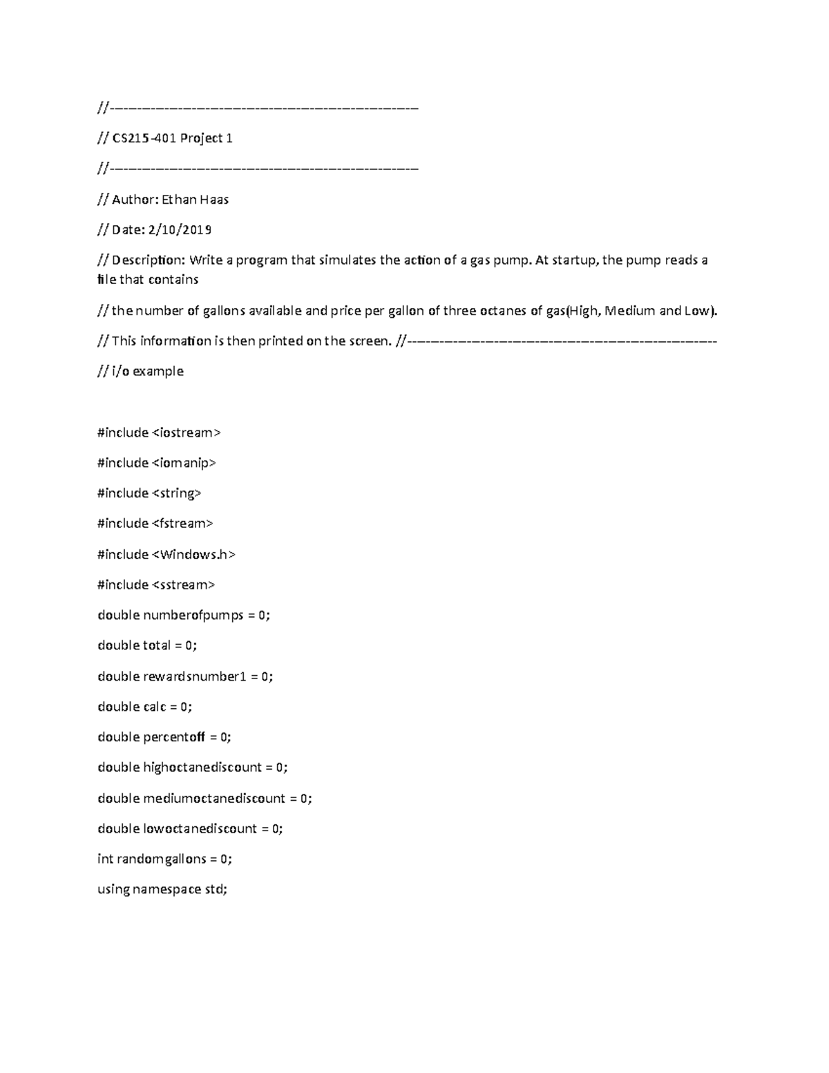 CS215 - Project 1 - //- // CS215-401 Project 1 //- // Author: Ethan ...