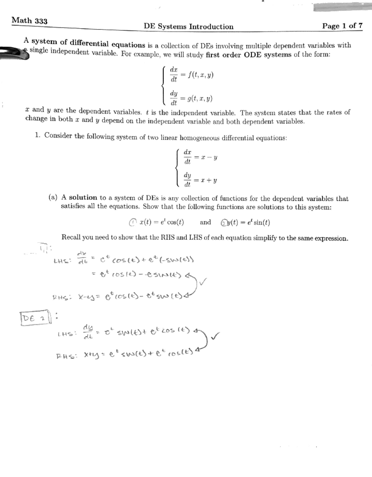 DE Systems Introduction - MATH 333 - Studocu