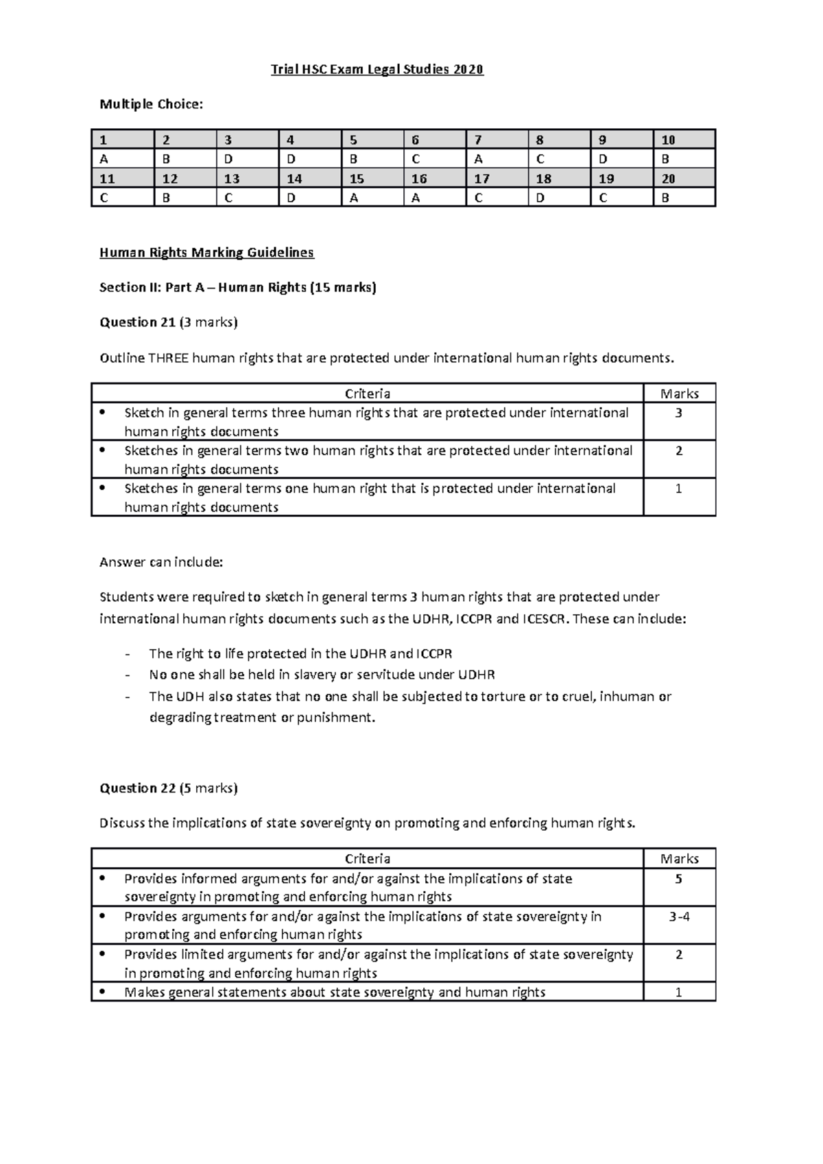 2020 HSC Trial Criteria - Trial HSC Exam Legal Studies 2020 Multiple ...